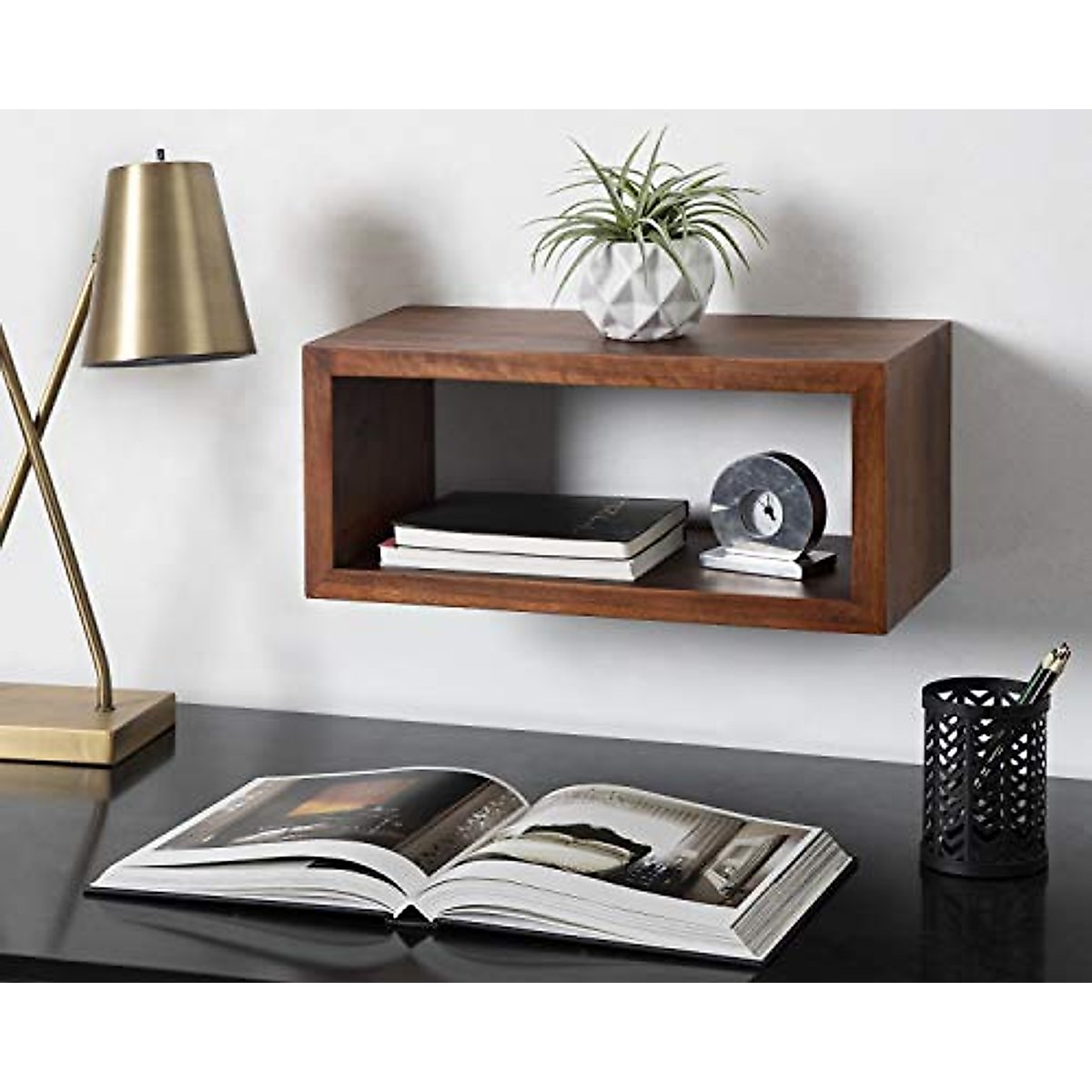 Kate and Laurel Holt Modern Floating Wall Shelf, 18 x 8, Walnut Brown, Chic Rectangular Floating Wood Shelf for Wall