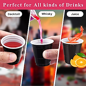 Cynquma 200Pcs 2 oz Black Plastic Shot Glasses, Disposable Mini Party Cups for Drinking, Birthday Parties, Weddings, and Other Occasions