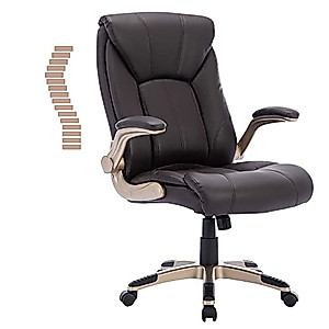 CHIZZYSIT Home Office Chair，Light Luxury Metal managerial Chairs & Executive Chairs，Tilt Function PU Leather Office Desk Chair with Leather flip armrest
