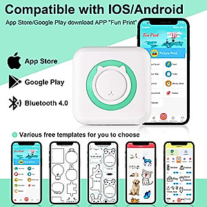 myuiojpn Portable Wireless Printer Mini Pocket Bluetooth Thermal Printers with 6 Rolls Printing Paper Compatible with Android iOS Smartphone for Label Receipt Photo Notes and Memos