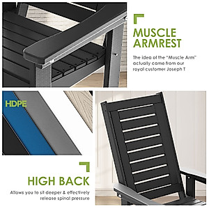 GREENVINES Oversized Rocking Chair, All Weather Resistant Outdoor Indoor Fade-Resistant Patio Rocker Chair，Stable Durable Smooth Rocking, Comfortable Easy to Maintain, Load Bearing 350 lbs (Black)