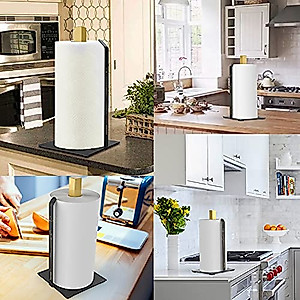 Paper Towel Holder, Kitchen Standing Paper Towel Dispenser for Countertop,Heavy Weighted Sturdy Metal,Black Golden Napkin Roll Holder,Fits Standard and Jumbo Sized Paper Towel