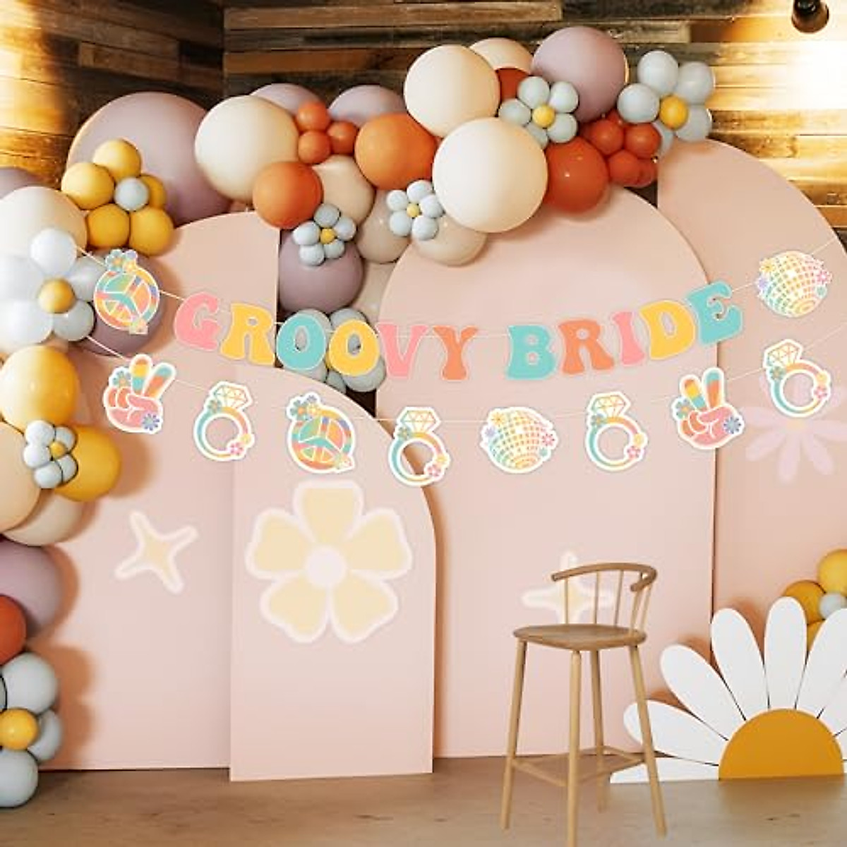 Sursurprise Groovy Bachelorette Party Decorations, Groovy Bride Banner, Retro Boho Hippie Banner for Groovy Bridal Shower Engagement Wedding Party Supplies