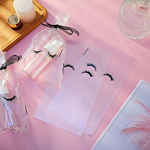 100 Pieces Eyelash Aftercare Bags Lash Bags Eyelash Packaging Bags Makeup Aftercare Bags Cosmetic Clear Empty Bag Mini Cosmetic Bags with a Hard Yarn Ribbon for Women,5 x 9 Inch(Black)