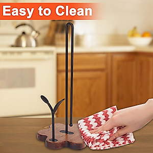 IEBIYO Paper Towel Holder Stand Kitchen Roll Holder Simply Tear Wooden Paper Towel Organizer Non-Slip Wooden Bottom Roll Paper Dispenser Countertop Paper Hanger Rack Kitchen Decoration (Black)