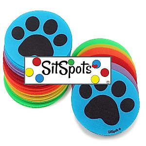 SitSpots® 30 Paw Print Multi Color Circle Pack (Size 4") - Floor Dots for Classroom | The Original Sit Spots for Your Classroom Seating