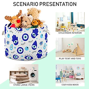 Krafig Cartoon Evil Eyes Round Collapsible Storage Basket, Large Toy Storage, Laundry Baskets, Open Home Storage Bins for Toy Organizer, Home Decor, Toys, Clothes