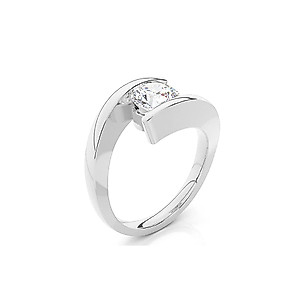 YDD 1 Carat Center Round Moissanite Engagement Ring for Women, 18k White Gold Parallel Shanks Eternal Wedding Promise Ring for Her Anniversary Free Engraved