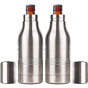 Beer Bottle Insulator,2Pack Stainless Steel Beer Bottle Holder，Beer Cooler Keeps Drinks Colder with Beer Opener,Longer,for Camping/Fishing/Beach