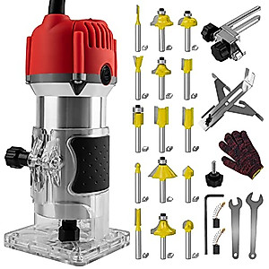 800W Compact Wood Router Tool, Portable Handheld Palm Router Woodworking,Electric Trimmer Wood Router with 15pcs Router Bits,Wood Laminate Router for Woodworking Handicraft and DIY