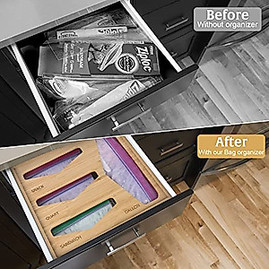 EFOBO Ziplock Bag Storage Organizer, Bamboo Food Storage Bag Organizer, Kitchen Drawer Baggie Holder for Gallon, Quart, Snack & Sandwich Bags