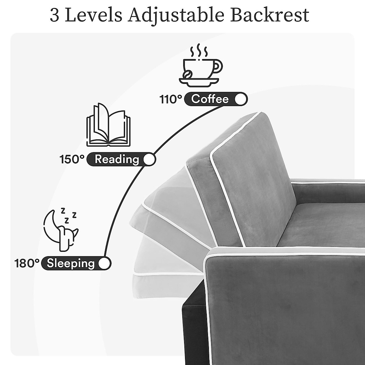 Rovibek 3 in 1 Convertible Sleeper Sofa Bed Pull Out Couch Futon Loveseat Velvet Chaise Lounge with 2 Pockets and 2 Pillows for Living Room, Ash Grey