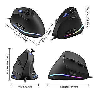 zelotes Wired Gaming Mouse with Joystick,10000DPI,11 Programmable Buttons,Vertical Ergonomic Mouse,USB Optical Computer mouse,PC Gaming Mouse for Laptop,PC,Black