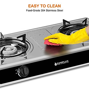 Camplux Camping Stove 2 Burners 19,600 BTU, Stainless Steel Gas Stove with Auto Ignition