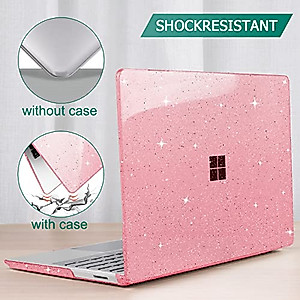 May Chen Compatible with 12.4 inch Microsoft Surface Laptop Go 2 Models: 1943 2013, Release 2022 Fashion Plastic Hard Shell Case with Screen Protector + Keyboard Cover + Dust Plugs, Pink Glitter