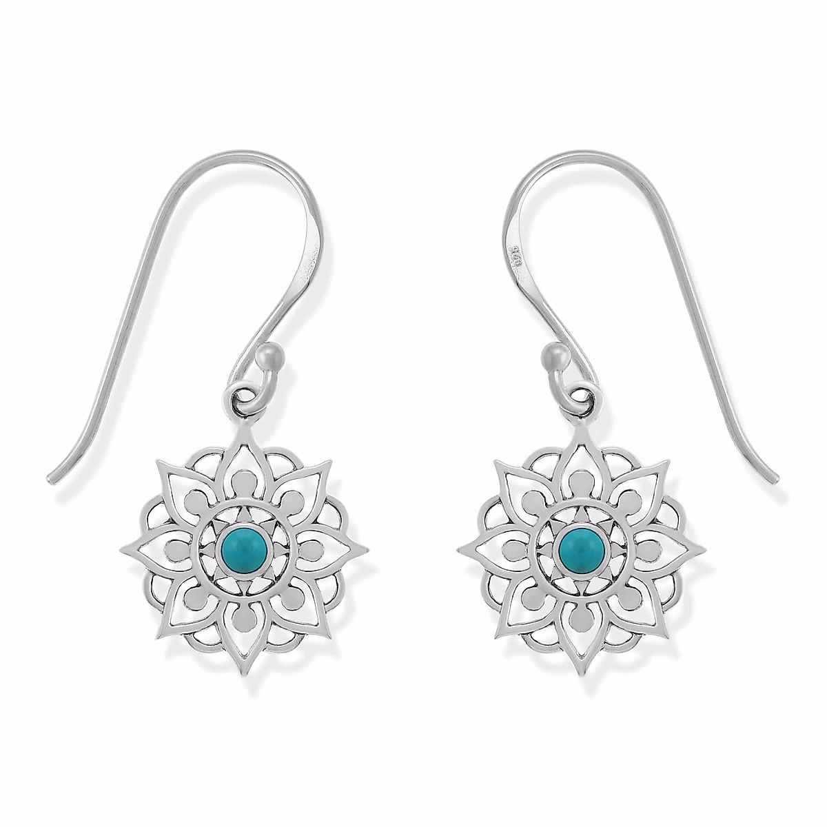 Boma Jewelry Sterling Silver Turquoise Lotus Flower Dangle Earrings