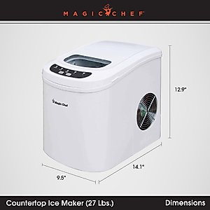 Magic Chef Portable Countertop Ice Maker, Small Ice Maker for Kitchen or Home Bar, Tabletop Ice Maker for Entertaining, 27-Pound Capacity, White