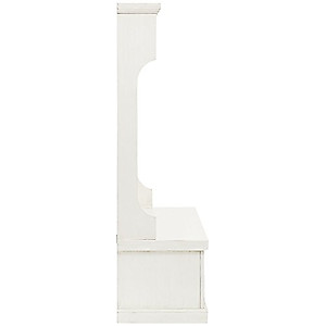 Crosley Furniture Seaside Hall Tree, Entryway Bench with Coat Rack and Shoe Cabinet, Distressed White