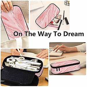 Yekiua Pink Marble Pencil Case Abstract Alcohol Liquid Ink Wave Big Capacity Pencil Pouch Office College Makeup Bag
