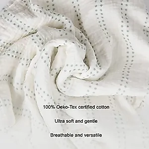 Muslin Swaddle Baby Blankets for Girl or Boy, Soft and Breathable Oeko-Tex Cotton Muslin Baby Blanket, Newborn Swaddling Wrap, Receiving Blanket, 47 in x 47 in, Mint Green and Cream Dots