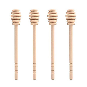 ICEYLI 4 Pcs (6.3 Inches) Wooden Honey Mixing Stirrer Honey Dipper Sticks Honey Comb Stick Honey Spoon Collecting Dispensing Drizzling Jam