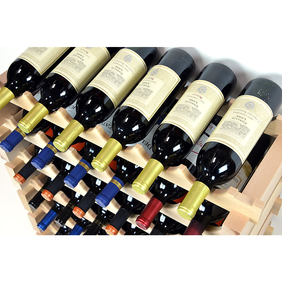 sfDisplay.com,LLC. Modular Wine Rack Pine Wood 24-72 Bottle Capacity Storage 6 Bottles Across up to 12 Rows Stackable Newest Improved Model (60 Bottles - 10 Rows)