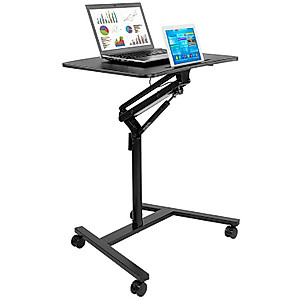 Mount-It! Mobile Standing Laptop Desk, Height Adjustable Rolling Sit Stand Workstation with Casters, 27.5 Wide with Gas Spring Lift Mechanism, Black