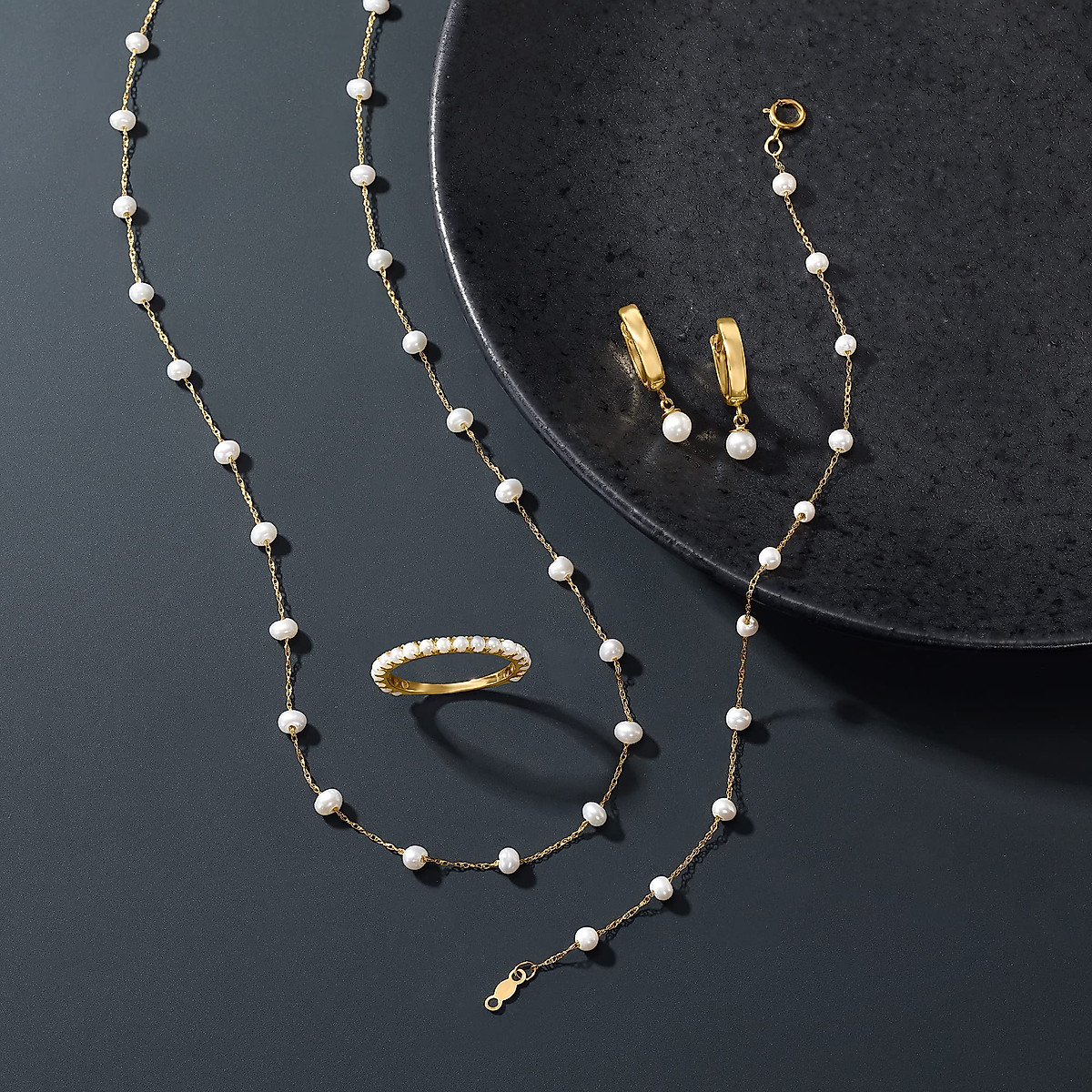 RS Pure by Ross-Simons 3-3.5mm Cultured Pearl Station Necklace in 14kt Yellow Gold. 16 inches