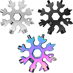 Snowflake Multitool, 3 Pack 18-in-1 Snowflake Stainless Steel Multi Tool, Compact Flat Phillips Screwdriver Wrench/Bottle Opener Kit, Gifts for Men, Cool Gadgets for Men, Mini Durable and Portable