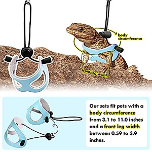 Bearded Dragon Leash and Harness Adjustable Leather Wings Costume Clothes from Baby to Juvenile Lizard Iguana Gecko Chameleon Hamster Ferret Reptile Walking Carrier Accessoreis S M L 3 Pack (Sky Blue)