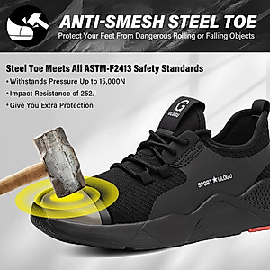 Waterproof Steel Toe Shoes for Men Women Work Shoes Lightweight Safety Sneakers Comfortable Puncture Proof Shoe Zapatos Punta de Acero para Hombres Black
