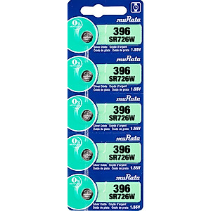 Murata 396 Battery SR726W 1.55V Silver Oxide Watch Button Cell (5 Batteries)