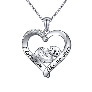 925 Sterling Silver Animal Jewelry Engraved I Love You Like No Otter Sea Otter Heart Pendant Necklace for Women Birthday Gifts (06_I love you like no otter)