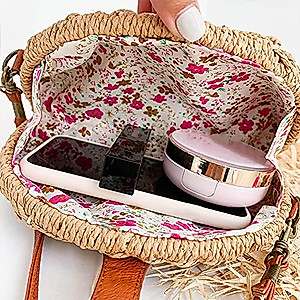 Crossbody Straw Bag Womens Rattan Woven Handbag for Beach Travel (Khaki)