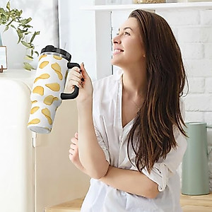 Exnundod Seamless Pattern Potato Chips Tumbler with Handle 30oz and Straw Insulated Tumblers Leak-proof Water Bottle for Car Travel