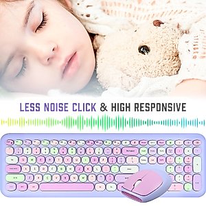 Dedeo Wireless Keyboard and Mouse Combo,USB Purple 110 Keys Compact Full Size Colorful Keyboard and Mouse Set, 2.4Ghz Noise-reducing Ultra-Quiet Keys, Ultra-Thin，for Windows, PC, Laptop, Desktop