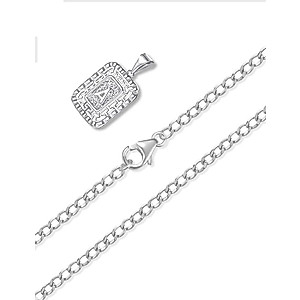 Initial A-Z Letter Pendant Necklace for Men Women Sterling Silver Plated Letter Necklaces for Men 3mm Cuban Chain Necklace 20 Inches (S)