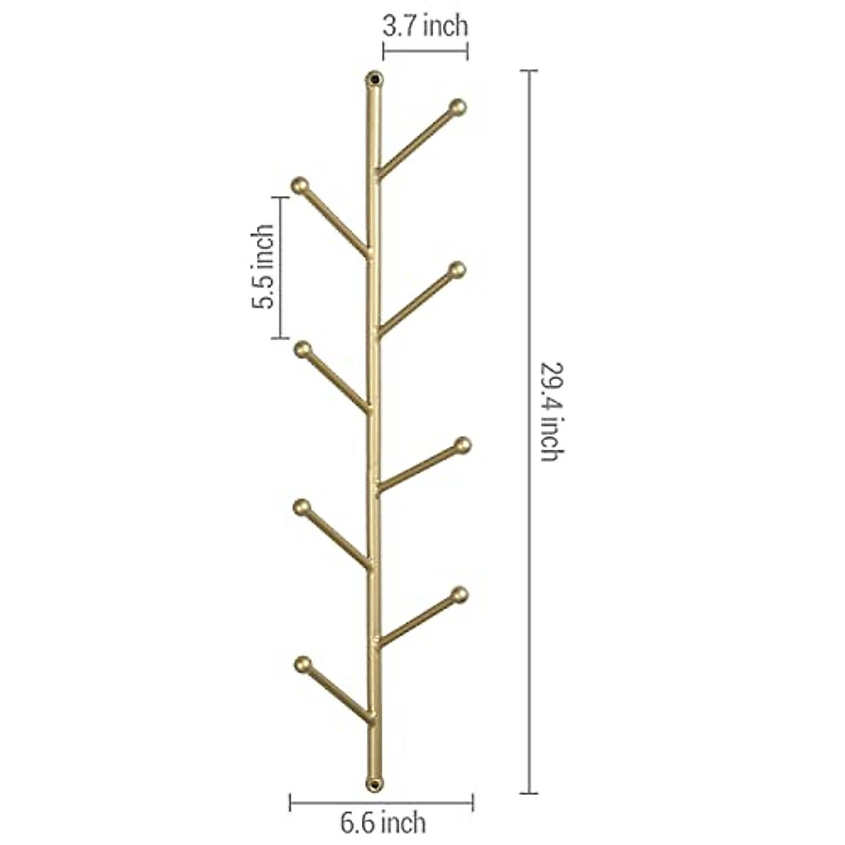 MyGift Gold Tone Metal Coat Rack, Wall Mounted Hat/Garment Hanging Rack with 8 Tree Branch Style Hanger Hooks