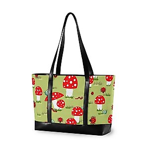 Mushroom Laptop Tote Bag for Women Teacher Canvas Tote Bags Travel Work Bag Handbags Purse with Zipper