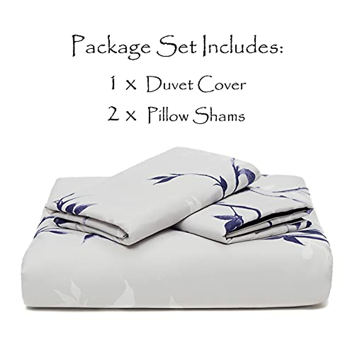 Chanasya Floral Duvet Cover Set - Duvet Cover (104” x 90”) & 2 Pillow Shams (20” x 36”) - 3-Piece Set, King Size, Purple Navy