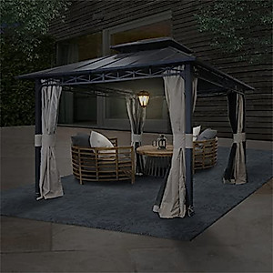 UXZDX 12 Ft. X 10 Ft. Black 2-Tier Double Roof Metal Hard Top Gazebo with Curtains and Netting