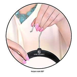 Closet Accessories, Black velvet hangers, ultra slim space saving, notches, tie bar, swivel hook, 30 pack, with bonus 20 matching velvet finger clips