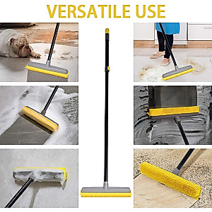 Pet Hair Broom Rubber Broom 59" Long Handle with Build-in Squeegee Silicone Broom for Sweeping Hardwood Floor Tile