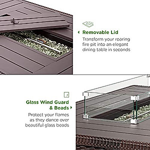 Best Choice Products 52in 50,000 BTU Outdoor Wicker Patio Propane Gas Fire Pit Table w/Aluminum Tabletop, Glass Wind Guard, Clear Glass Rocks, Cover, Slide Out Tank Holder, and Lid - Brown