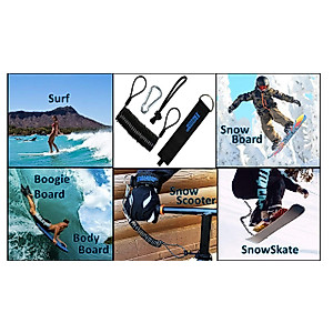 Branded Boards-Railz Steel Coiled Safety Leash, Heavy Duty Wrist Cuff, Carabiner & Paracord Loop. Boogie Board, Snowboard, Surf Board, SUP, Scooter, Snowskate, Sled, Dog Pet Lanyard (Ultimate 1-Pack)