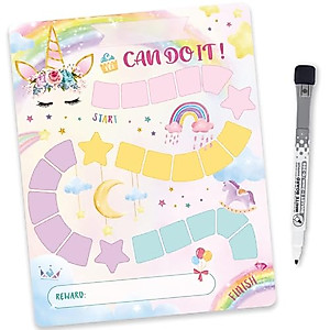 Unicorn Reward Chart - Magnetic Chore Chart for Kids Girls Incentive Behavior Chart with 1 Marker Reusable Dry Erase Responsibility Charts for Fridge Home School Supplies Potty Training