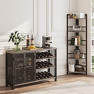 BON AUGURE Industrial Coffee Bar Cabinet with Storage, 5-Tier Ladder Corner Bookshelf Unit, Wood and Metal Furniture Set for Living Room (Dark Grey Oak)