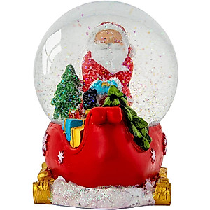 Celebright Christmas Musical Snow Globe - Plays 8 Songs Including Jingle Bells & Lights Up with Changing LED Colours - Large 14cm (Santa on a Sleigh Base)