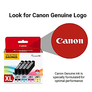 Canon CLI-281 XL Black, Cyan, Magenta and Yellow 4 Ink Pack Compatible to printer TR8520, TR7520, TS9120 Series,TS8120 Series, TS6120 Series, TS9521C, TS9520, TS8220 Series, TS6220 Series