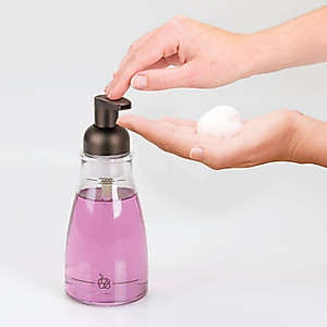 mDesign Round Plastic Refillable Foaming Hand Soap Dispenser Pump Bottle for Bathroom Vanities, Kitchen Sink, Countertops - 2 Pack - Clear/Bronze